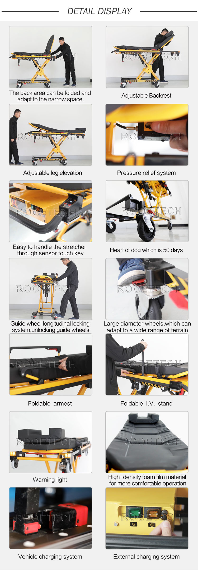 Motorized Stretcher Collapsible Gurney Hydraulic Ambulance Stretcher
